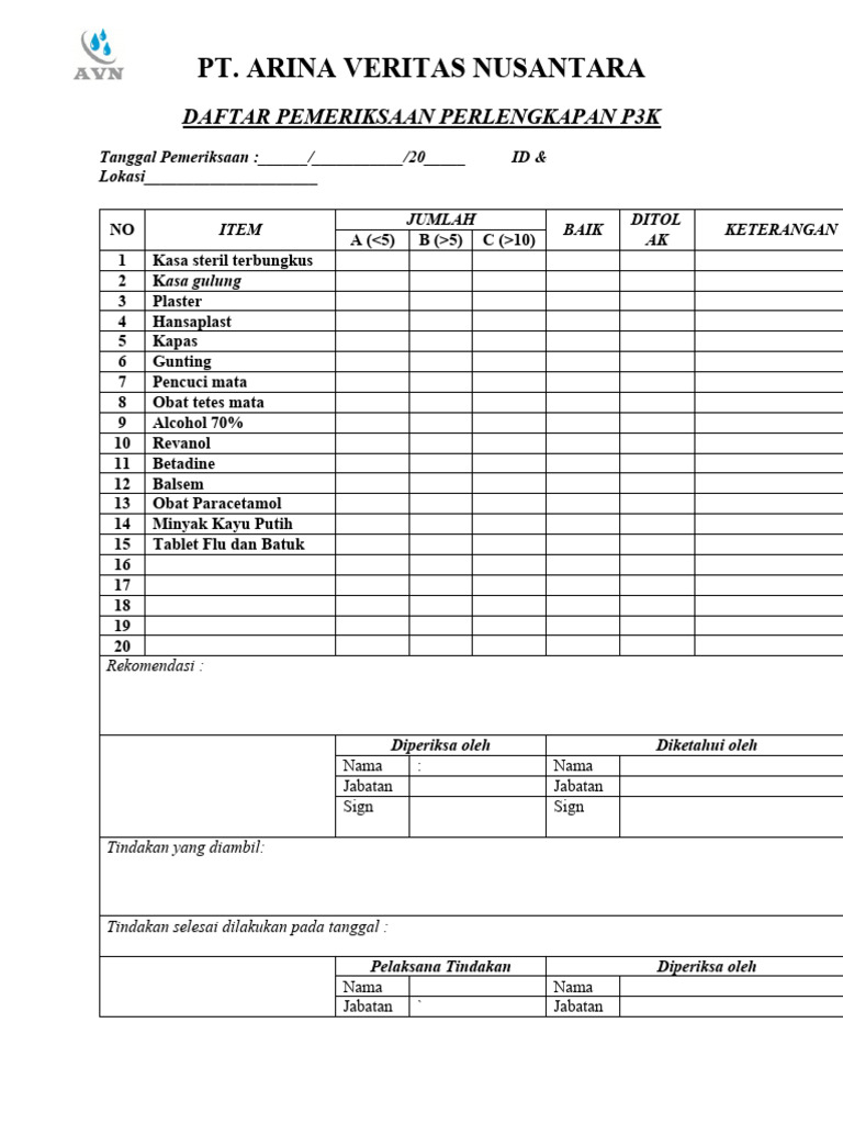 Inspeksi P3K | PDF