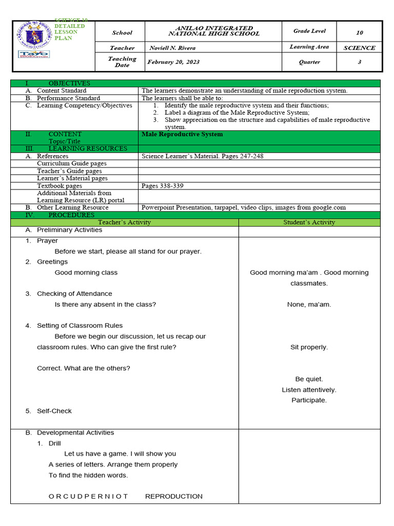 Lesson Plan Male Rep | PDF