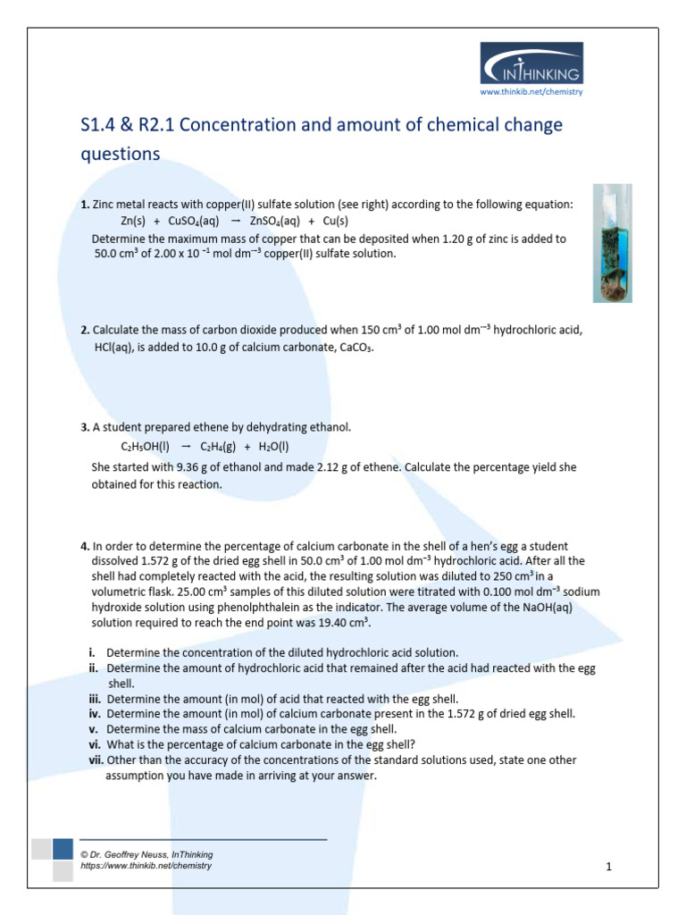 Chemistry Concentration Calculations | PDF | Teaching Methods ...