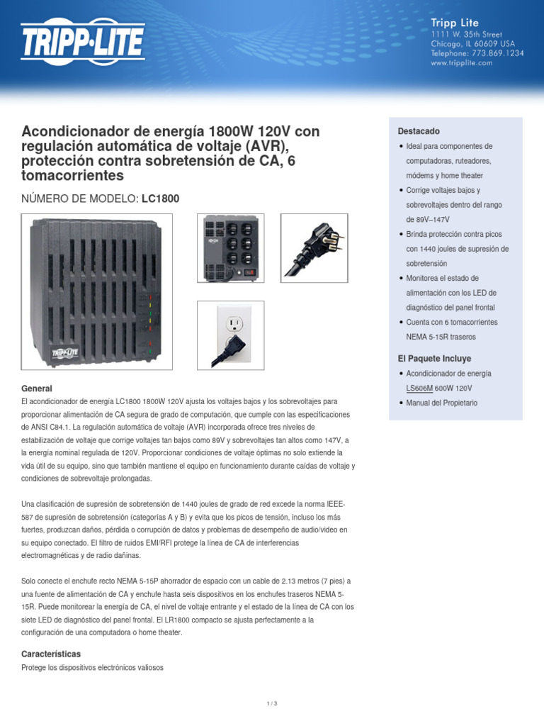 Tripp-Lite LC1800 Manual | PDF
