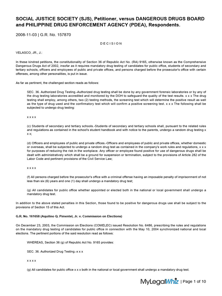 Social Justice Society SJS Vs Dangerous Drugs Board 570 SCRA 410 | PDF ...