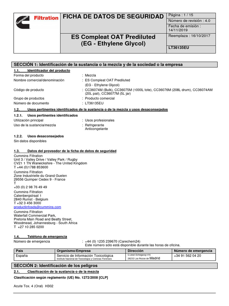 FDS CC36076 | PDF | Agua | Dióxido de carbono