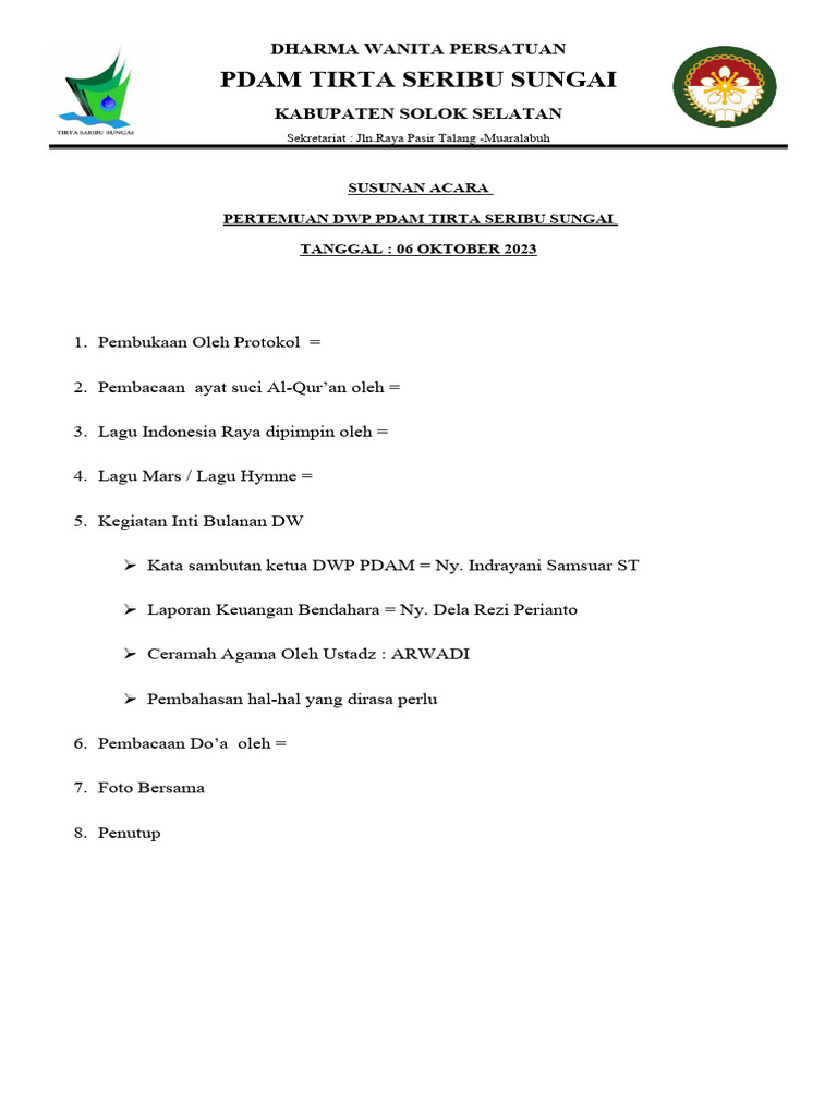Susunan Acara DWP | PDF