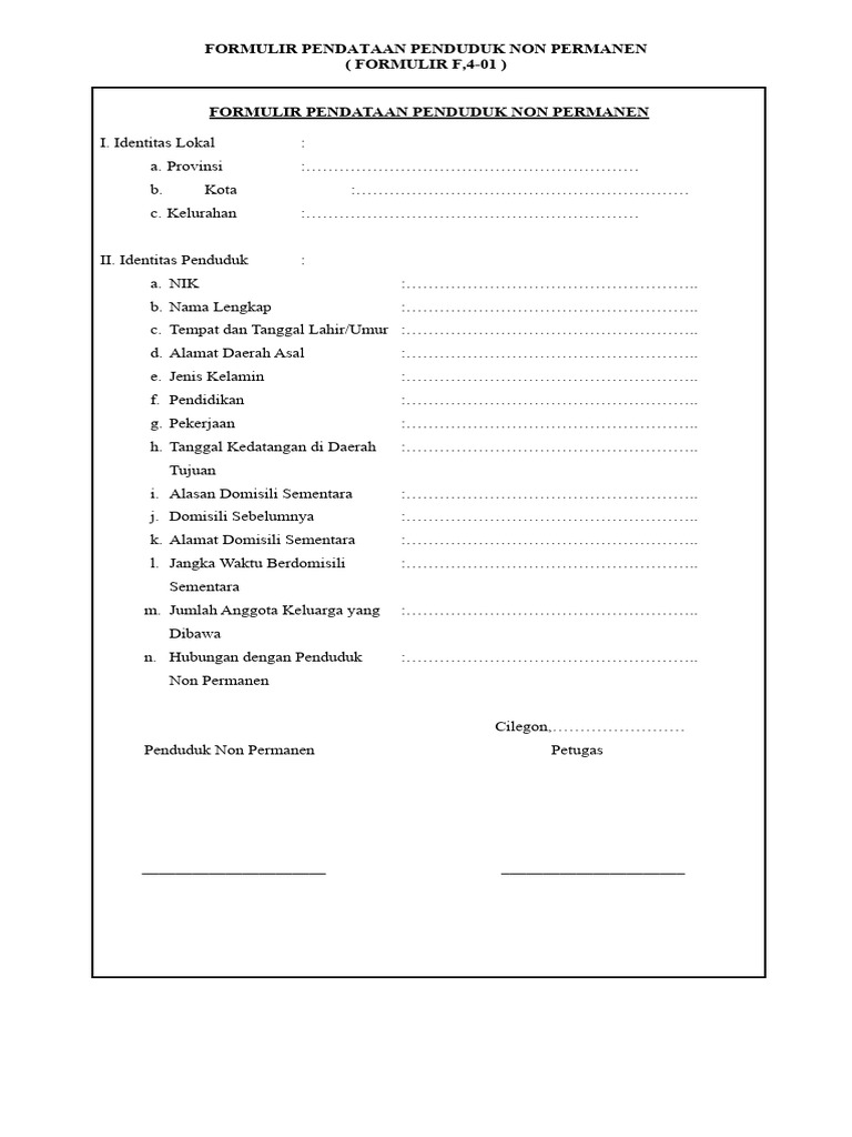 Formulir Pendataan Penduduk Non Permanen | PDF | Politik