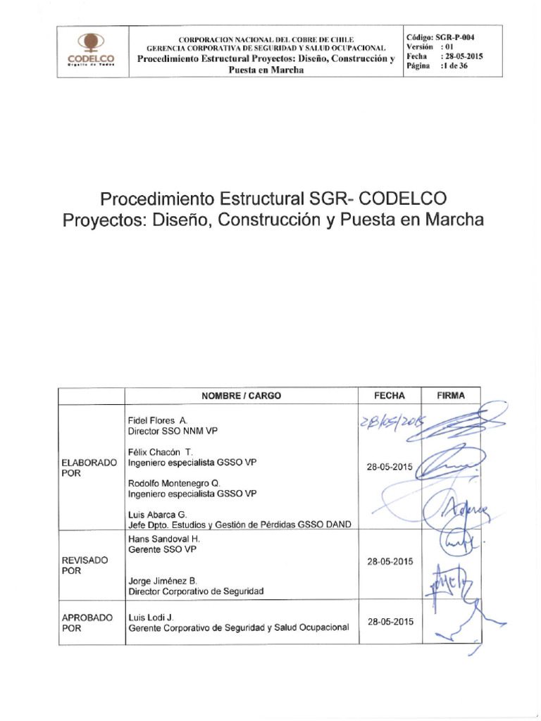 SGR-P-004 Procedimiento Estructural SGR-CODELCO - Proyectos, Diseño, Construcción y Puesta en ...