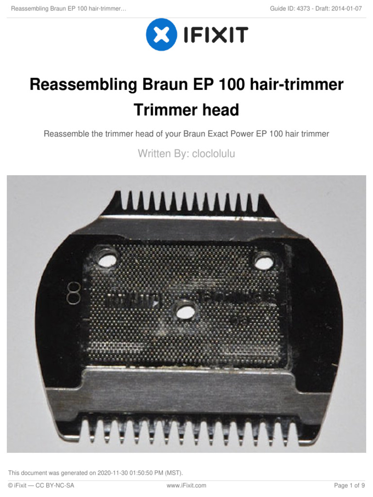 Braun Exact Power EP100 - Ifixit Head Assembly | PDF