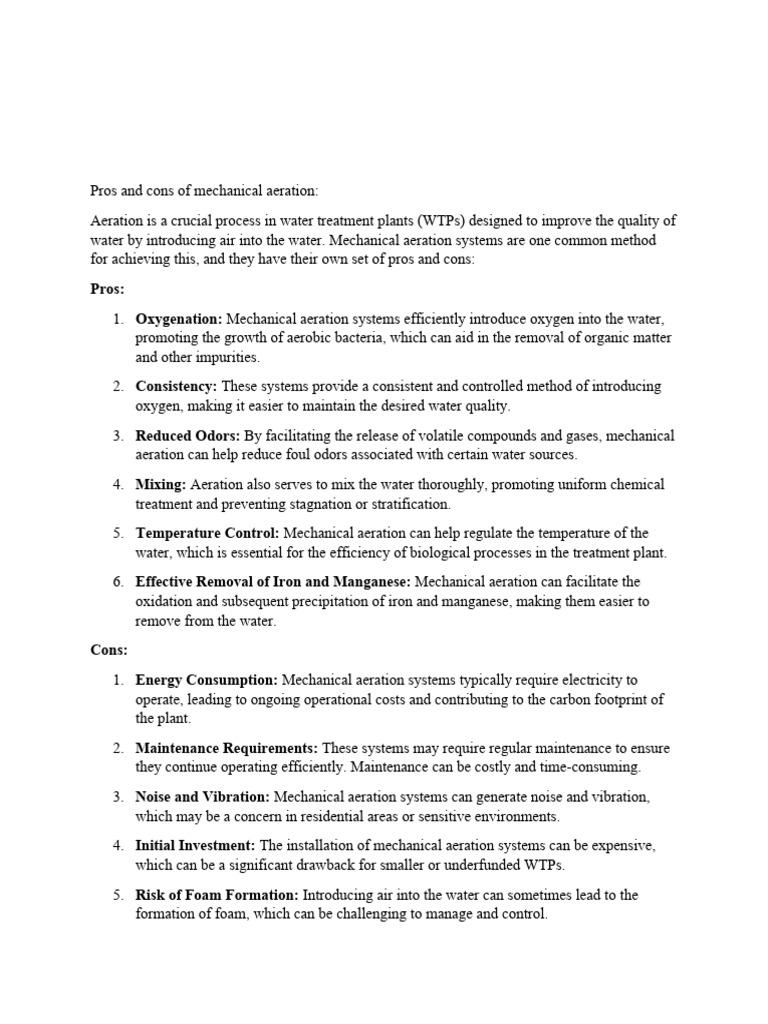 Pros and Cons of Mechanical Aeration | PDF | Water | Sewage Treatment