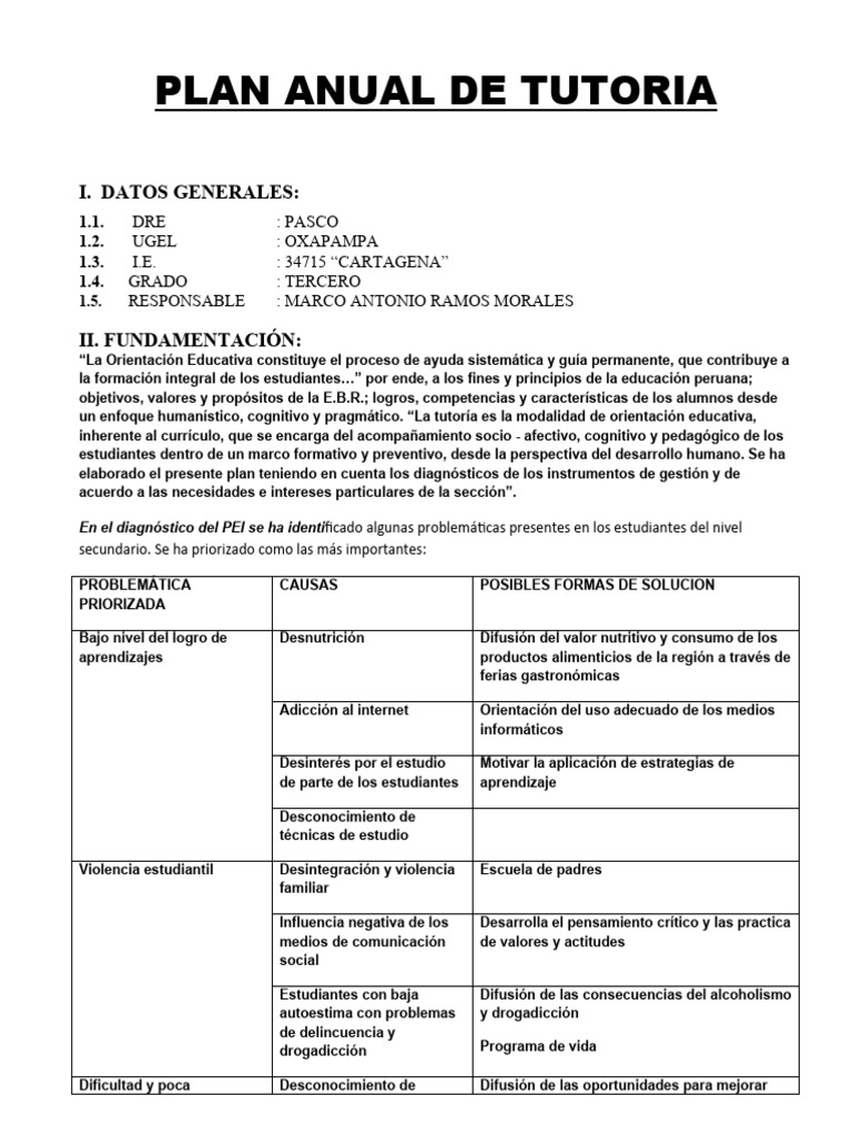 Plan De Tutoria 3 Pdf