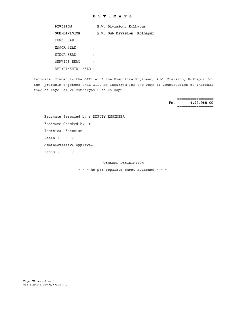 Faye Road Estimate | PDF