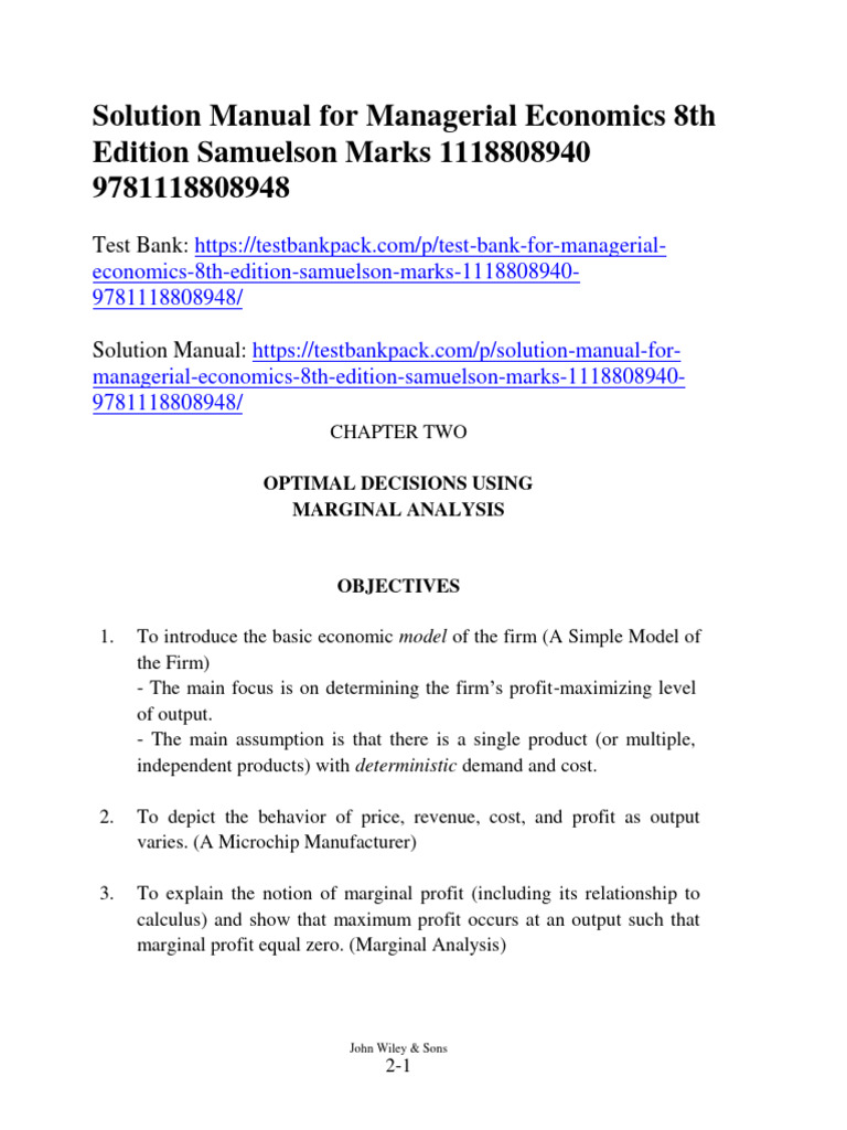 Managerial Economics 8th Edition Samuelson Marks 1118808940 ...