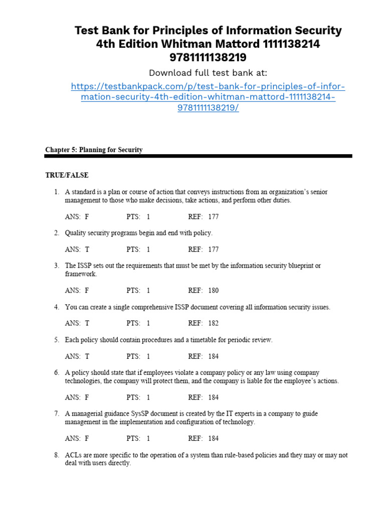 Test Bank: Info Security Principles 4th Ed | PDF | Information Security ...