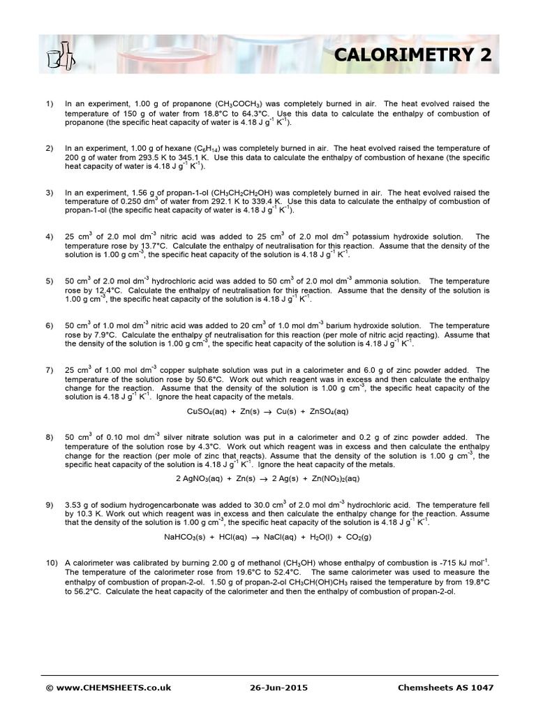 Chemsheets As 1047 Calorimetry 2 | Download Free PDF | Heat Capacity | Heat