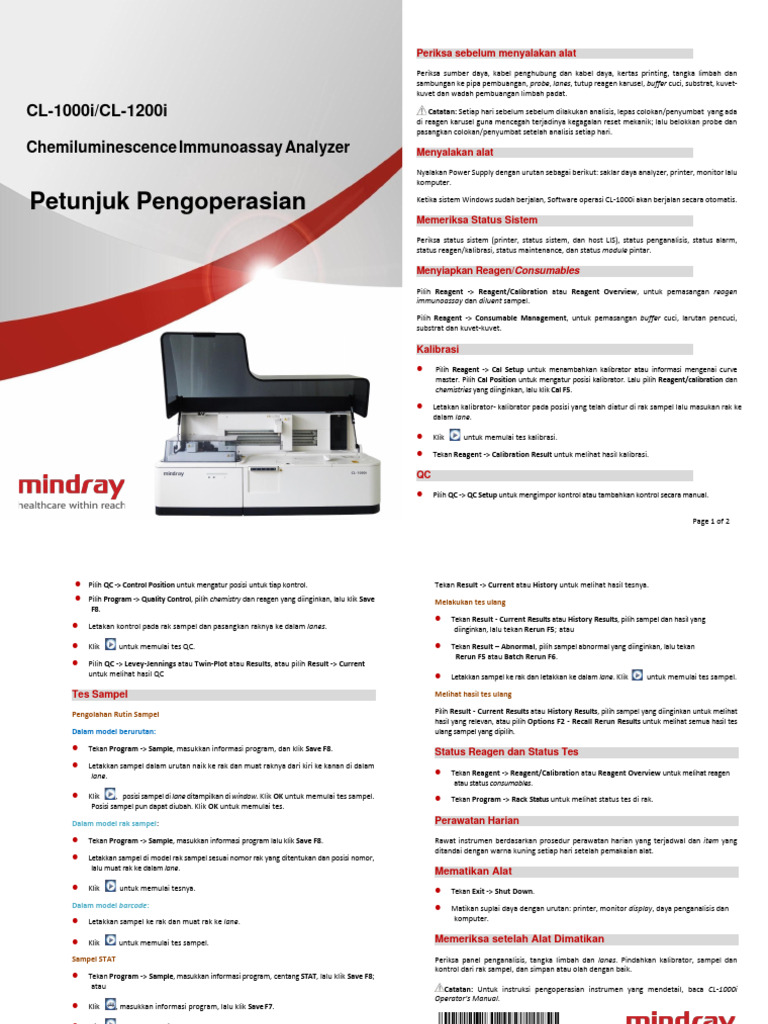 PENGOPERASIAN IMUN CL-1000i | PDF | Teknologi & Rekayasa