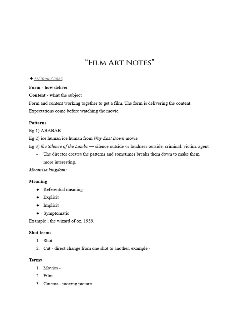 Intro Film Note | PDF | Plot (Narrative)