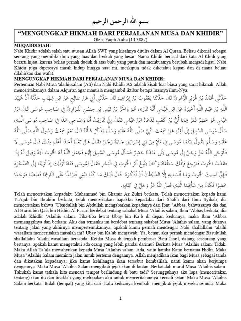 Mengungkap Hikmah dari Perjalanan Musa dan Khidir | PDF