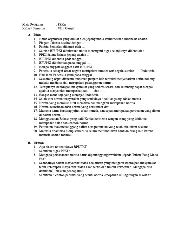 Soal PTS PKN SEM1 | PDF