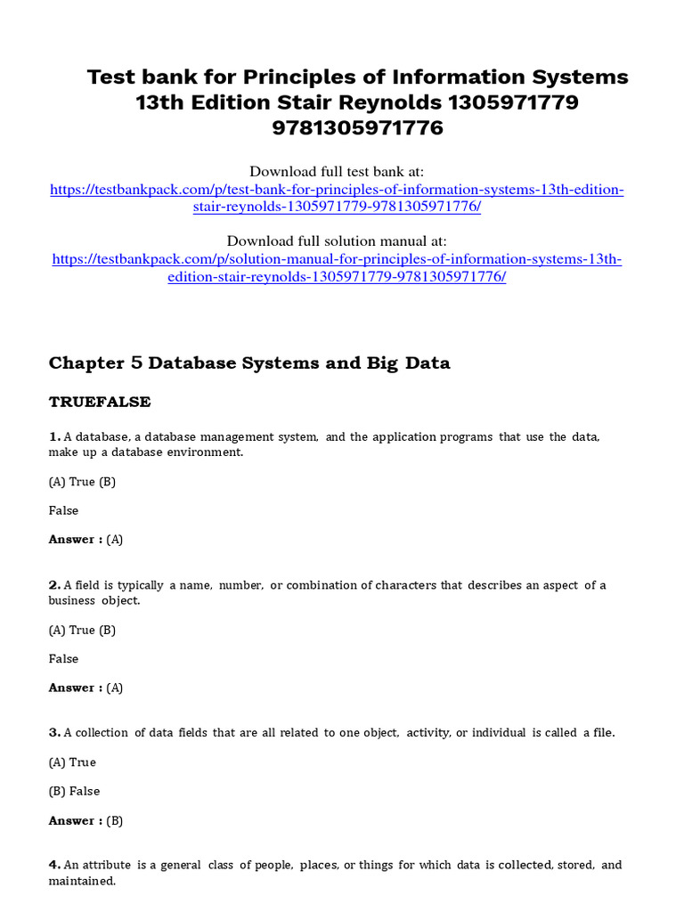Principles of Information Systems 13th Edition Stair Test Bank 1 | PDF ...