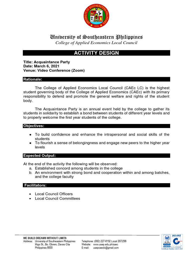 Acquaintance Party Activity Design | PDF