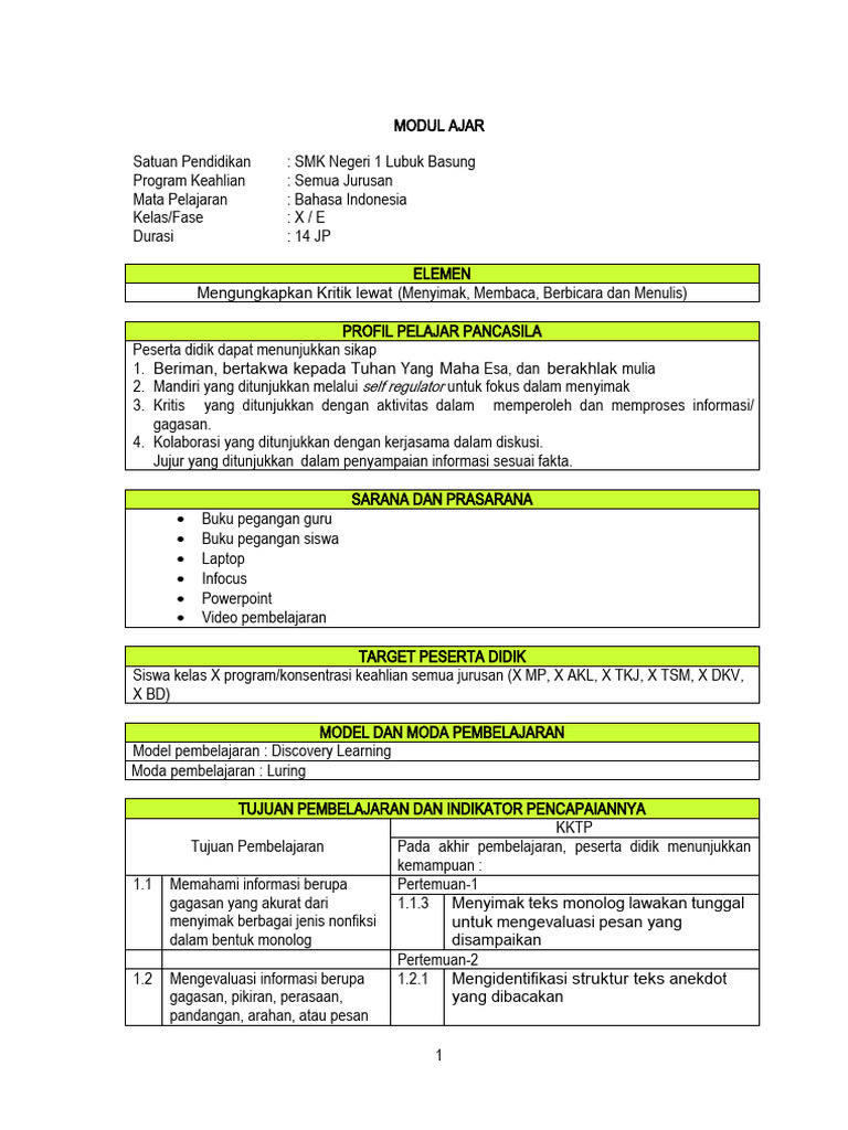 Modul 2 Bindo Fase E | PDF