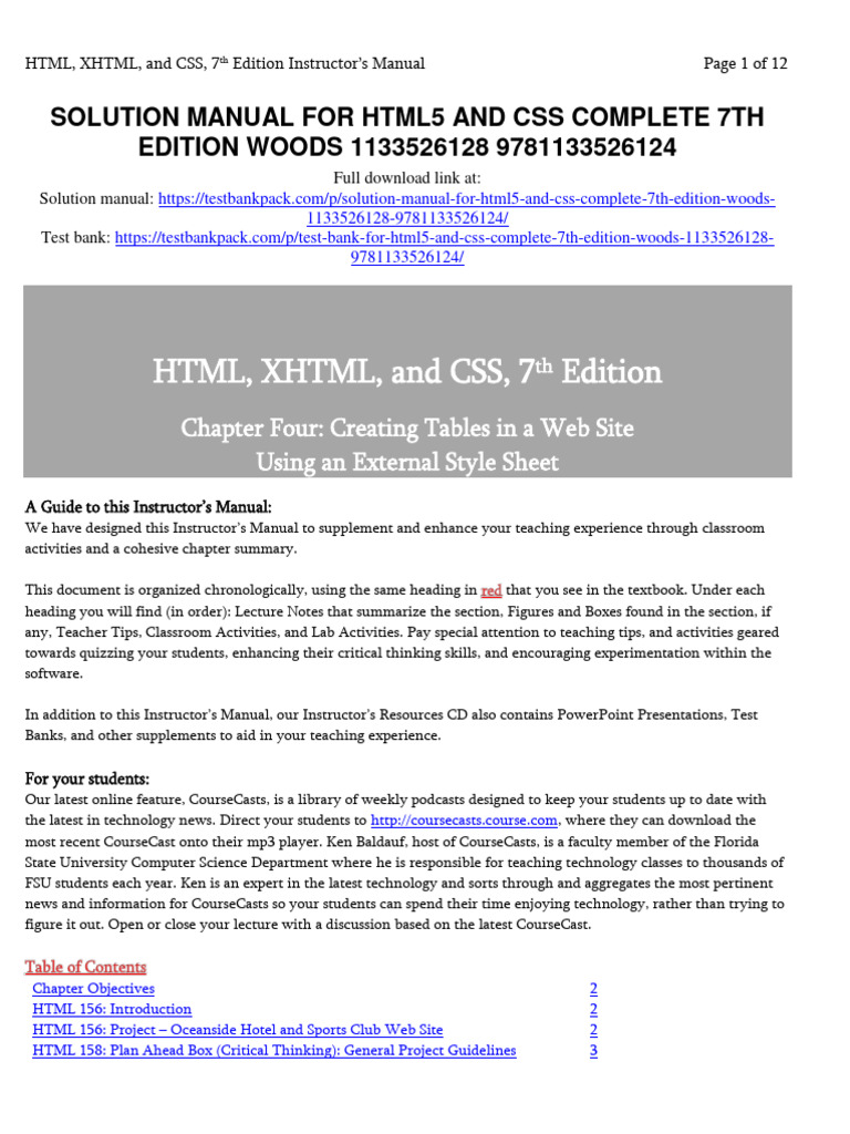 HTML5 and CSS Complete 7th Edition Woods Solutions Manual 1 | PDF