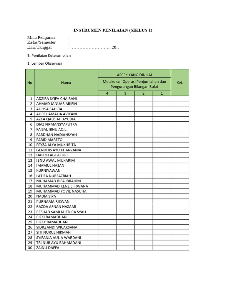 Instrumen Penilaian Keterampilan | PDF