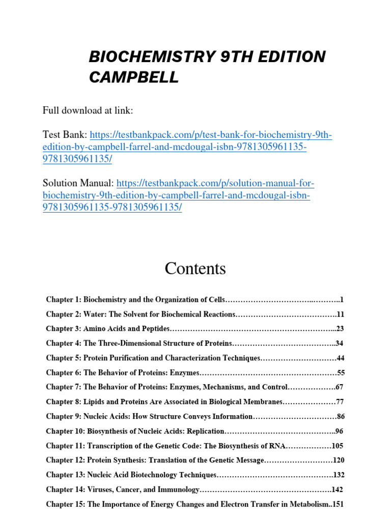 Biochemistry 9th Edition Campbell Solutions Manual 1 | PDF | Science ...