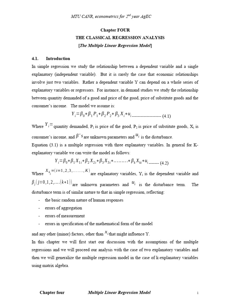 Ch 4 Econometrics Ug Pdf Linear Regression Coefficient Of