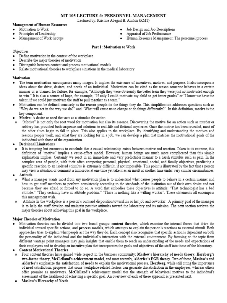 MT105 Lecture 6 | PDF | Motivational | Motivation