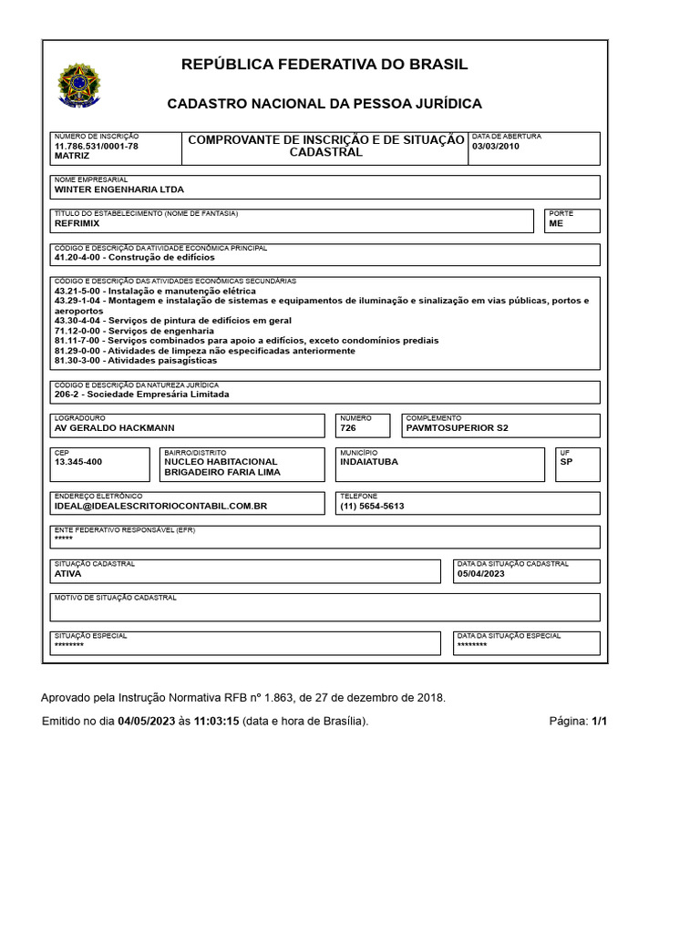 Cartão CNPJ Atualizado | PDF | Brasil