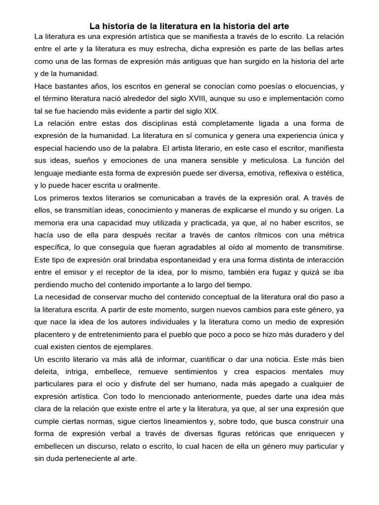 Literatura y su historia en el arte | PDF | Las artes