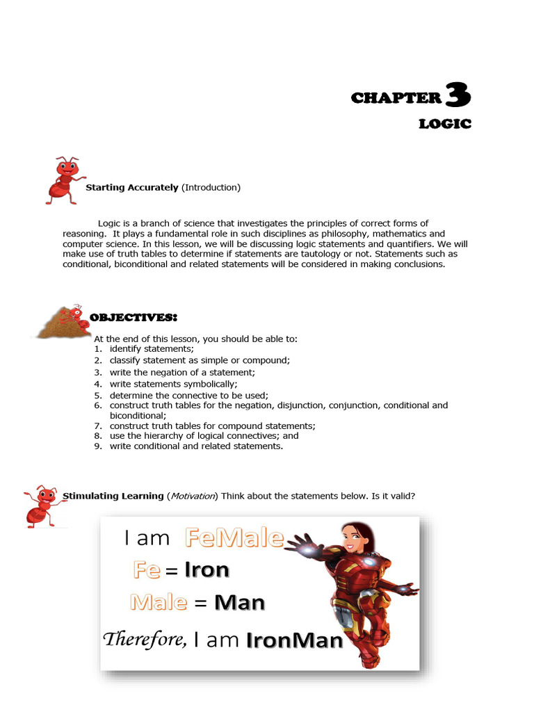 Chapter 3 Lesson1 Logic | PDF