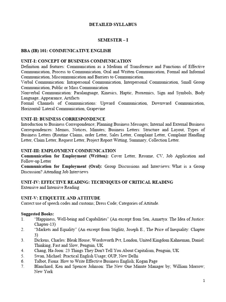 Detailed Syllabus of Bba (Ib) 7.12.2021 | PDF