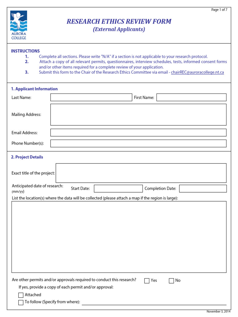 Research Ethic Review Form Template | PDF | Informed Consent | Risk