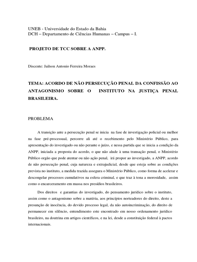 Projeto de TCC - Sobre Anpp | PDF | Procedimento criminal | Confissão ...