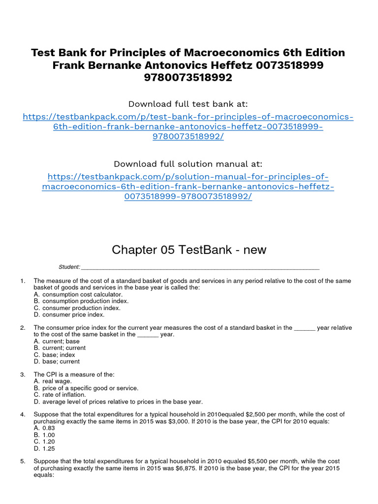 Test Bank for Macroeconomics 6th Ed. | PDF | Cost Of Living | Consumer ...