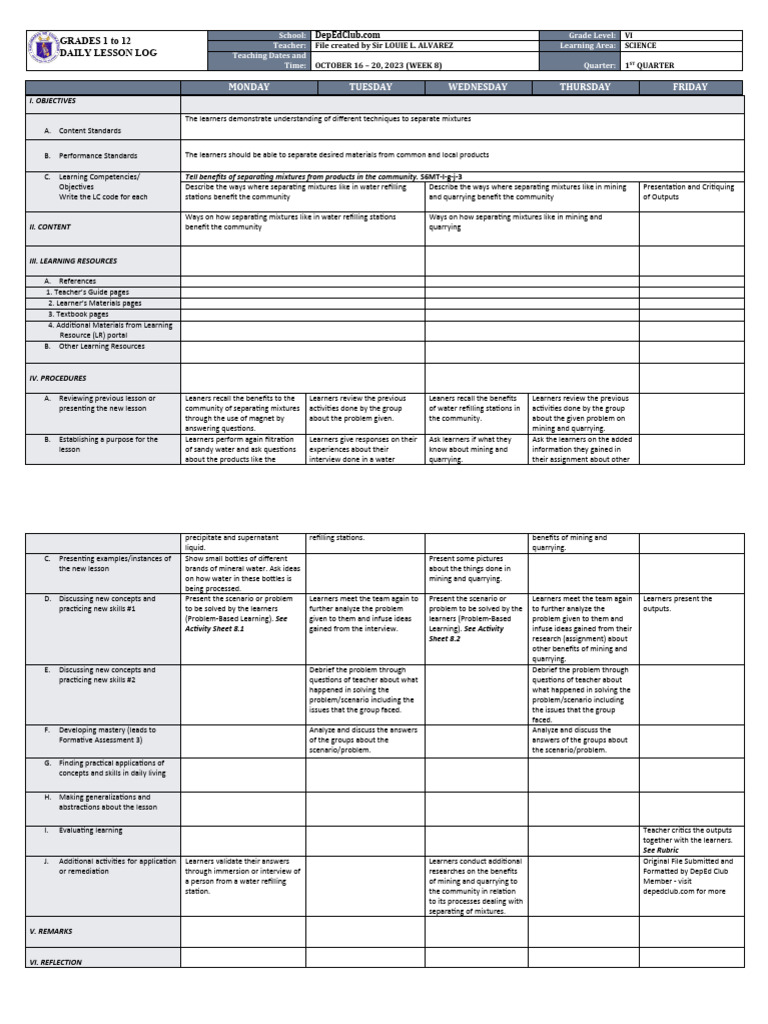 DLL - Science 6 - Q1 - W8 | PDF | Learning | Intelligence