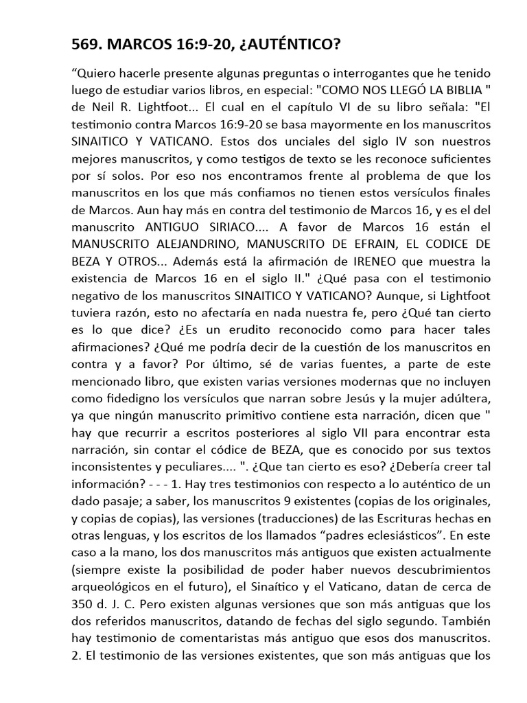 Autenticidad de Marcos 16:9-20 | PDF | Evangelio de Marcos | Biblia