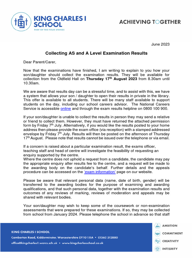 Collecting AS and A Level Examination Results June 2023 | PDF | Business