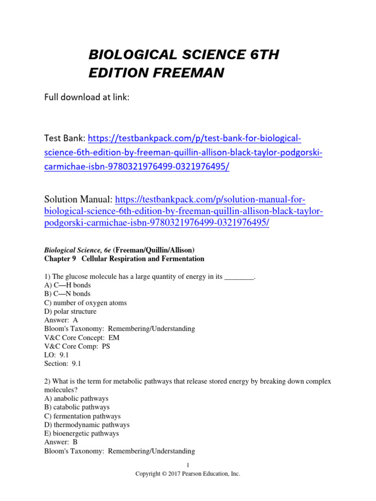 Biological Science 6th Edition Freeman Test Bank 1 | PDF | Cellular ...