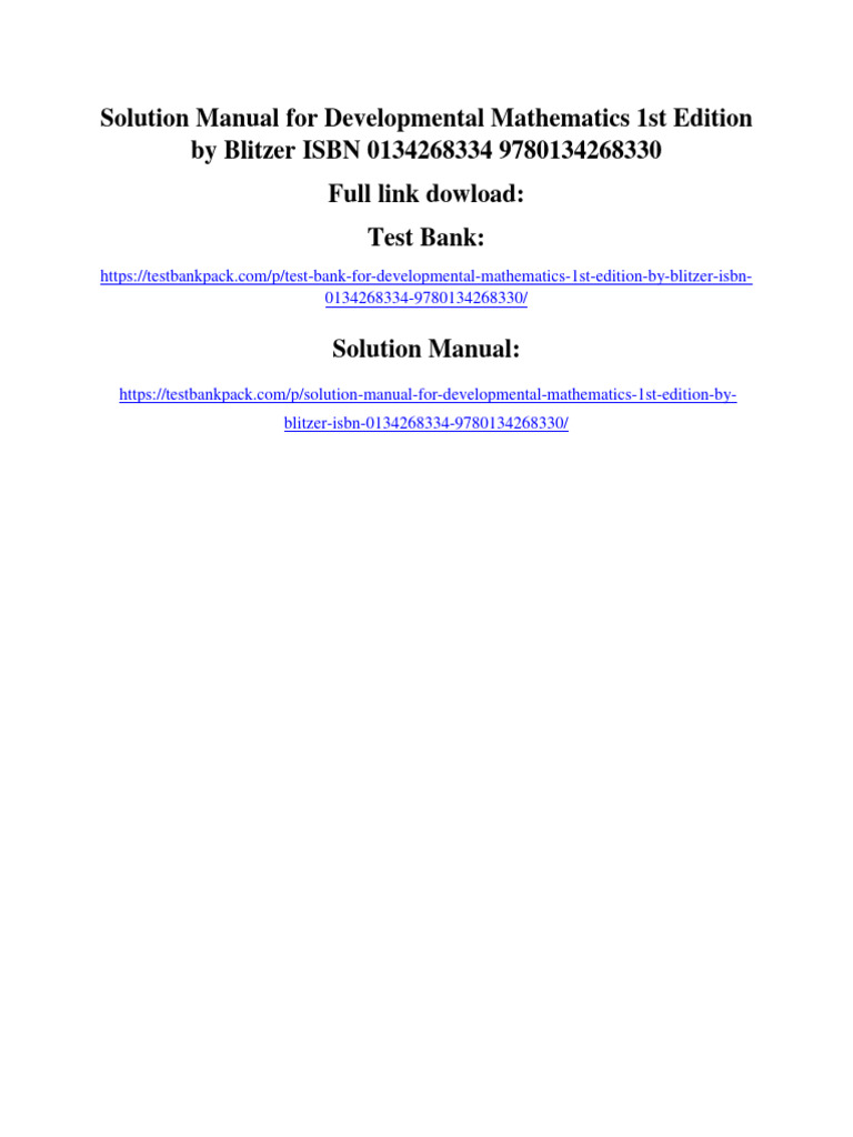 Solution Manual For Developmental Mathematics 1st Edition by Blitzer ...