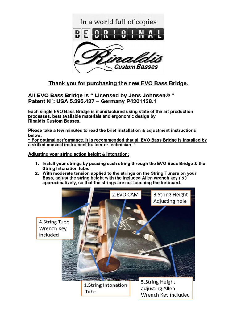 EVO Bass Bridge Installation Manual | PDF | Double Bass | Screw