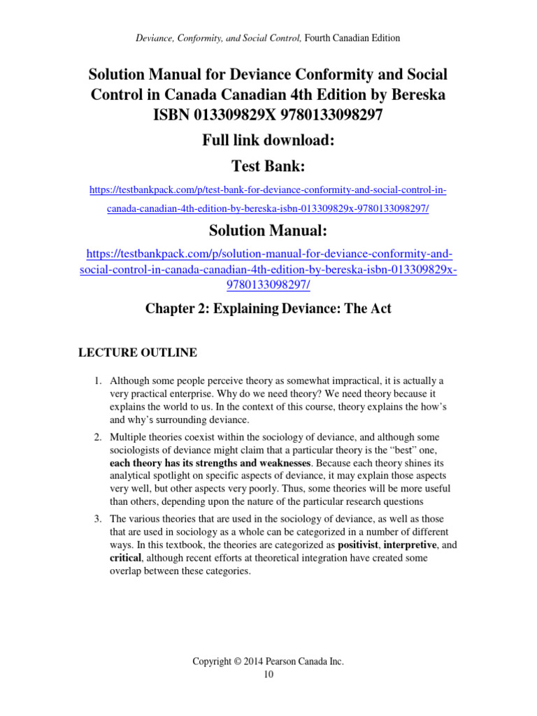 Solution Manual For Deviance Conformity and Social Control in Canada ...