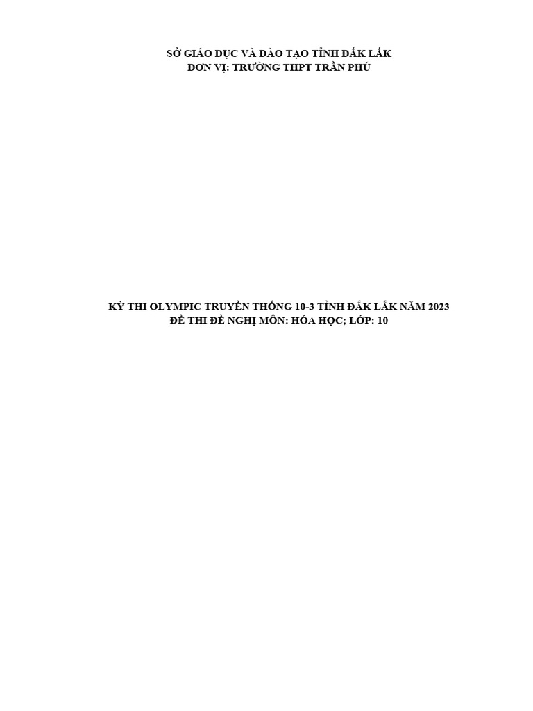 2022-2023 Hsg Hóa 10 - Thpt Trần Phú - Đaklak - Đề + Hdc | PDF