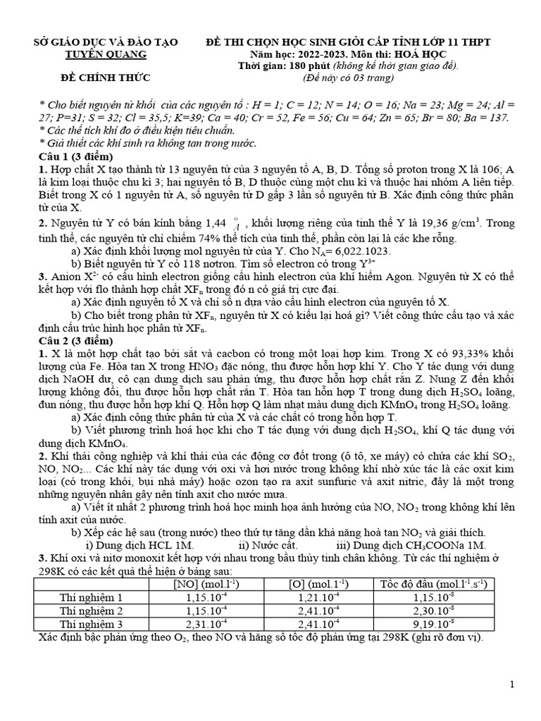 HSG 11 Tuyên Quang 2022 - 2023 | PDF