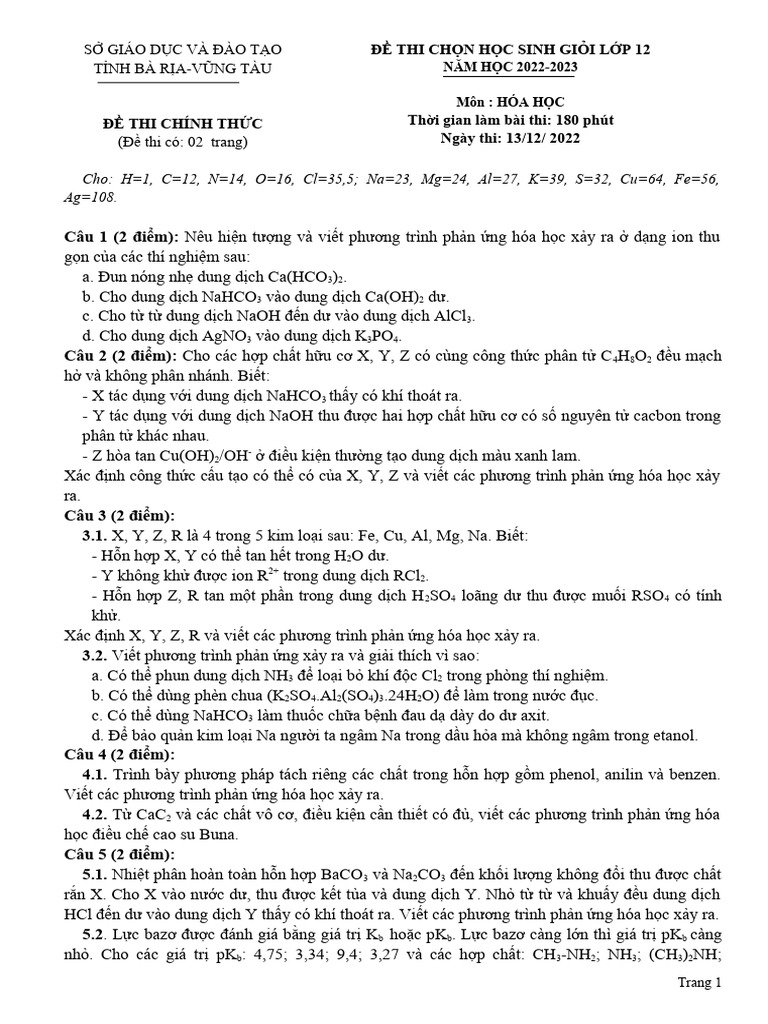 HSG 12 BR Vũng Tàu 2022 - 2023 | PDF