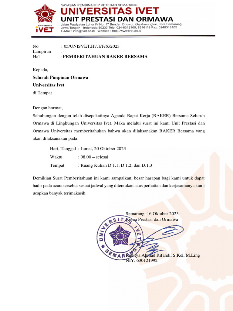 Pemberitahuan RAKER Ormawa | PDF