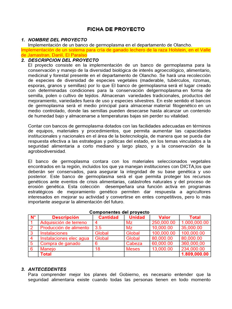 Ficha Banco de Germoplasma | PDF | Agricultura | Alimentos