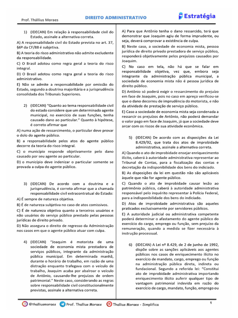 Aula 02 - PCCE - Responsabilidade Civil e Improbidade Adm | PDF