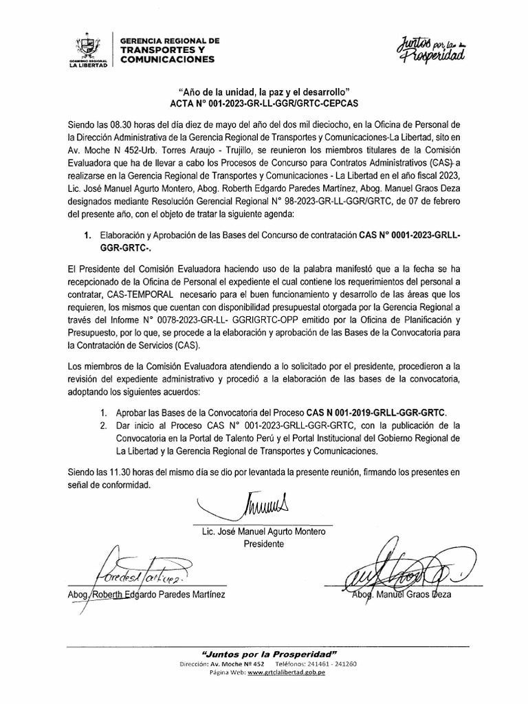 Bases Convocatoria Cas 001 2023 Grll Ggr Grtc Pdf Titulo Academico