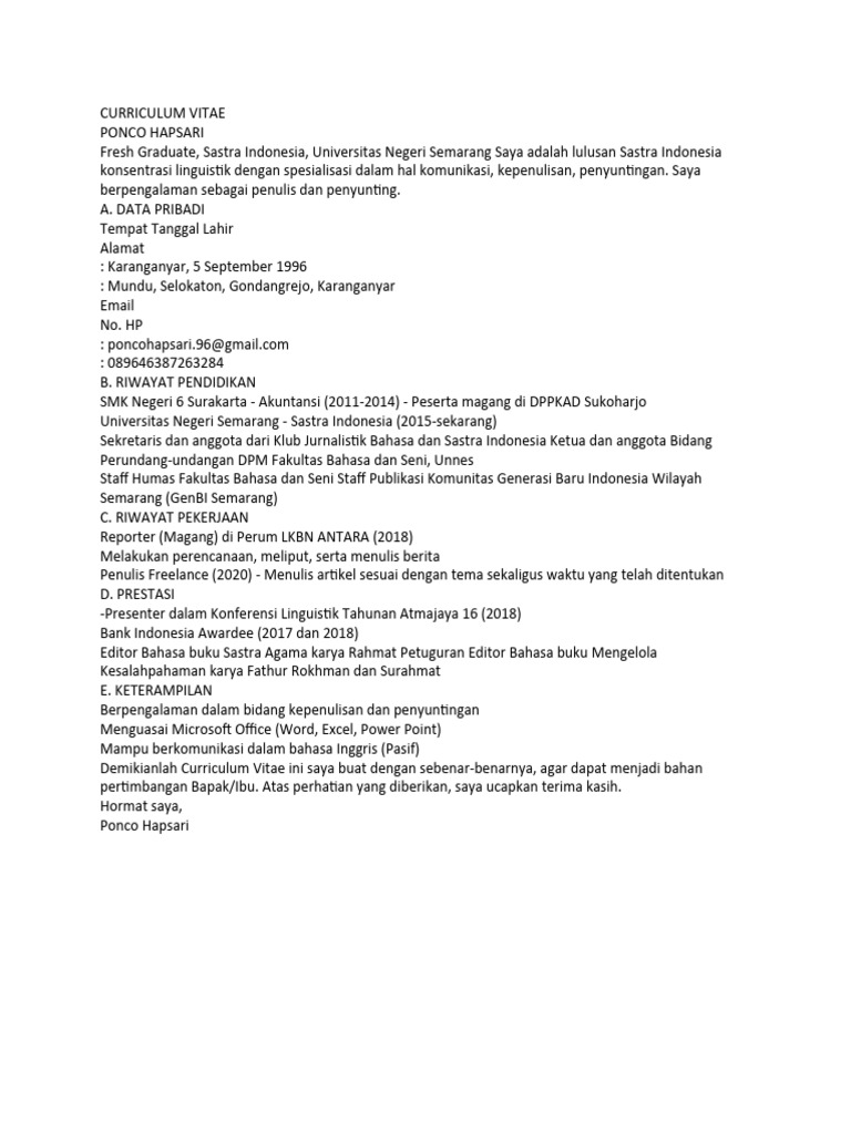 Contoh CV Dosen 6 | PDF